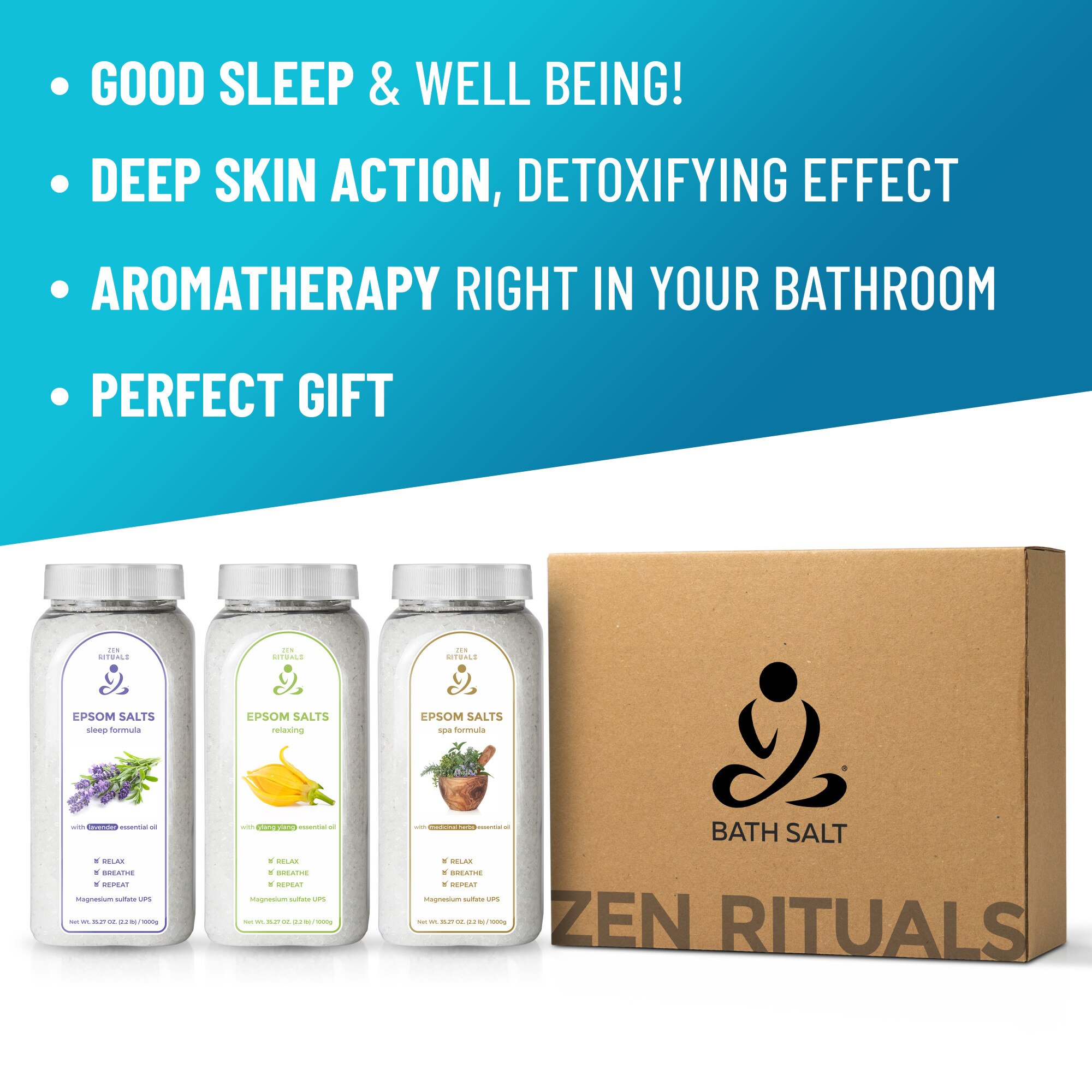 Комплект Zen Rituals, 3 контейнера английска сол за вана с етерични ...