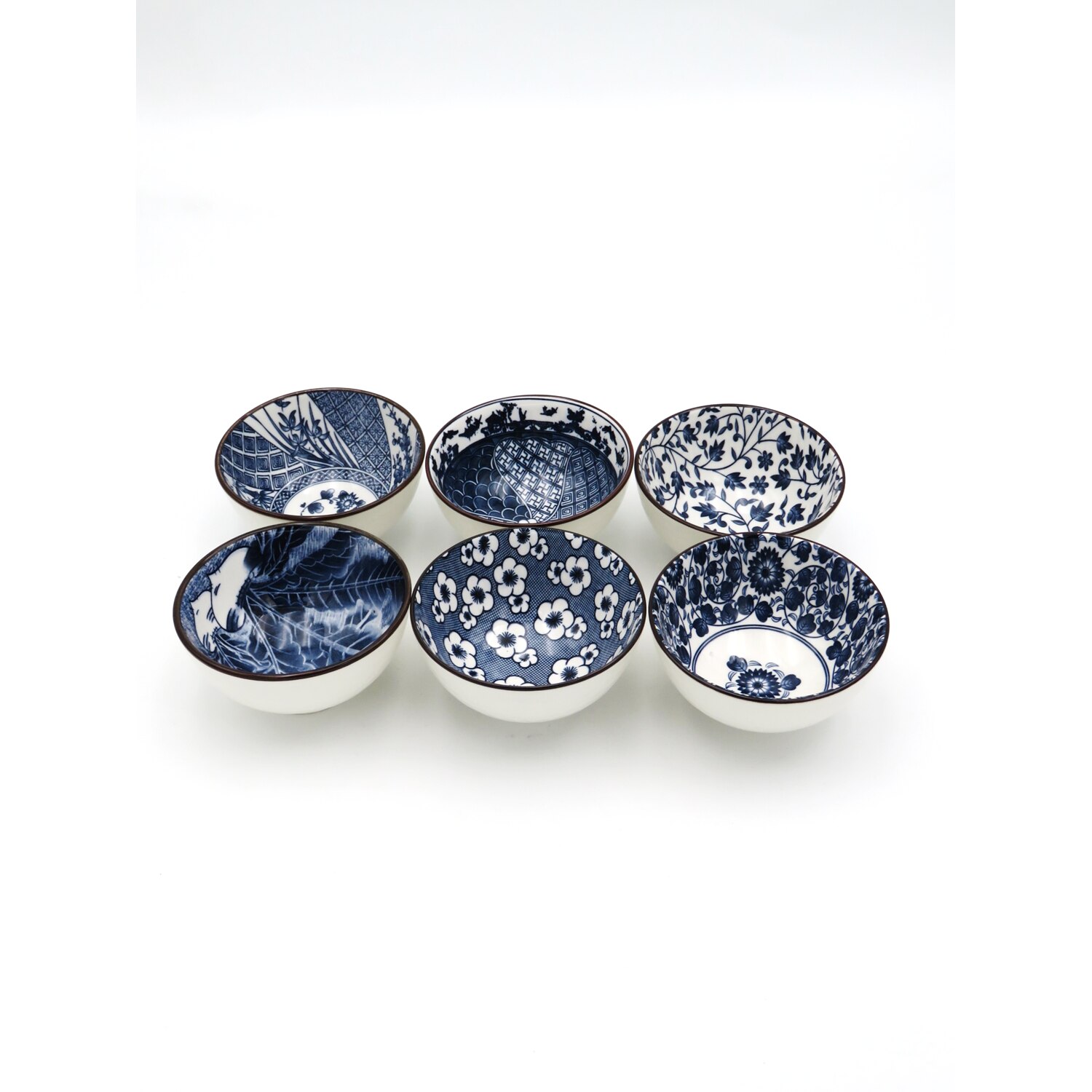 Set format din 6 boluri, ceramica, Model Floral, Albastru, 6 x 10,5cm ...