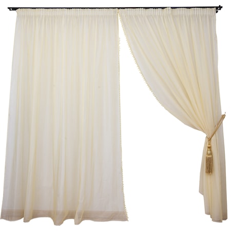 Set 2 Perdele voal Hiko Ana crem/auriu cu pom pom 2x200x245cm, cu ...