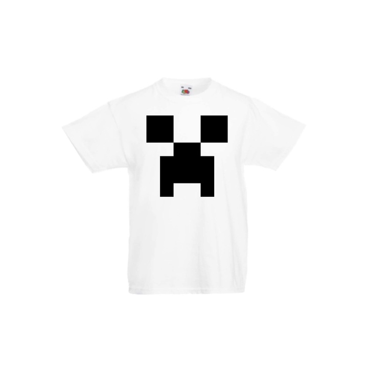 Tricou copii Minecraft Tralala Minecraft Creeper Face 1, Alb, 9-11 ani ...