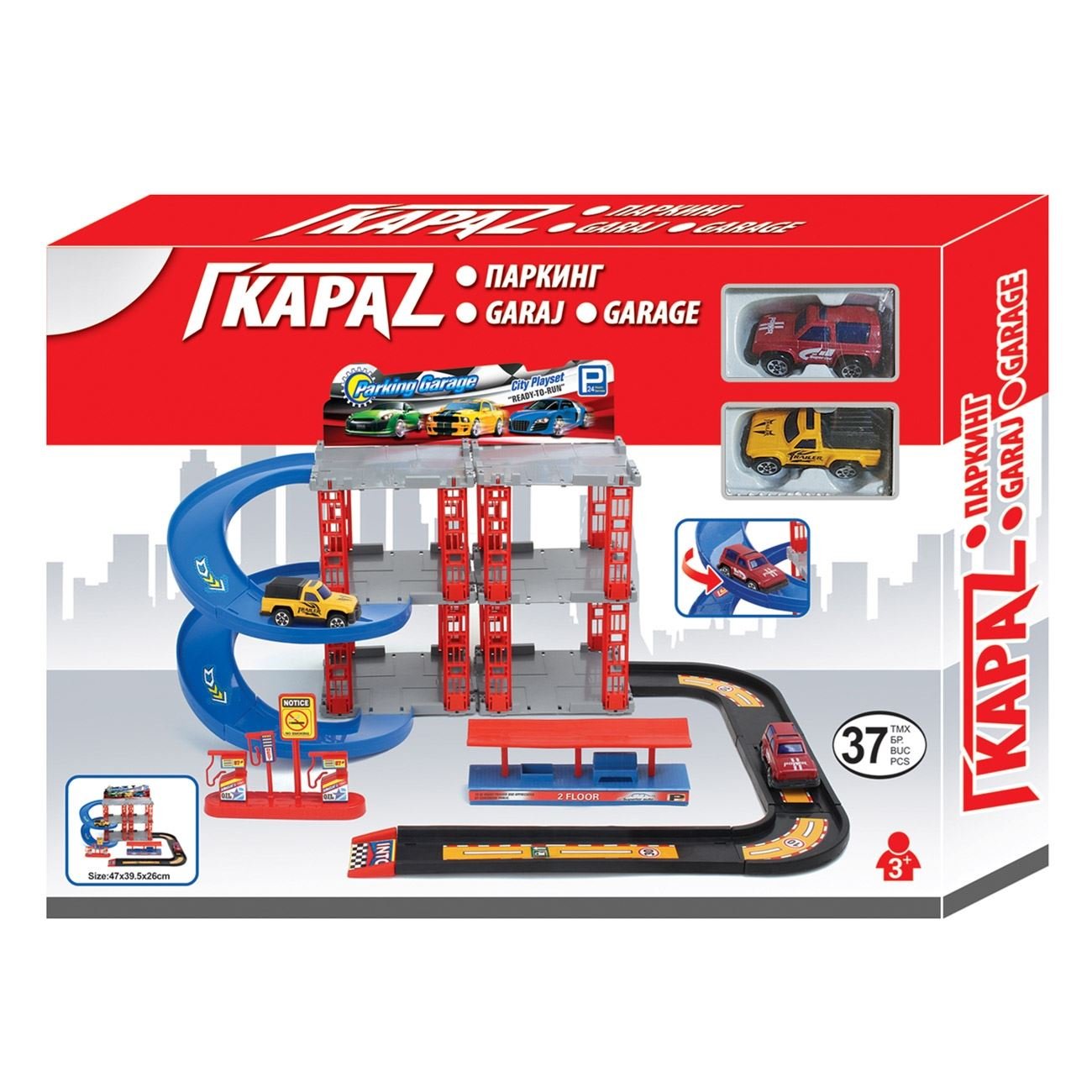 Set Garaj Doua Nivele Kapaz, Multicolor, 37 Piese, 2 Masini Incluse ...