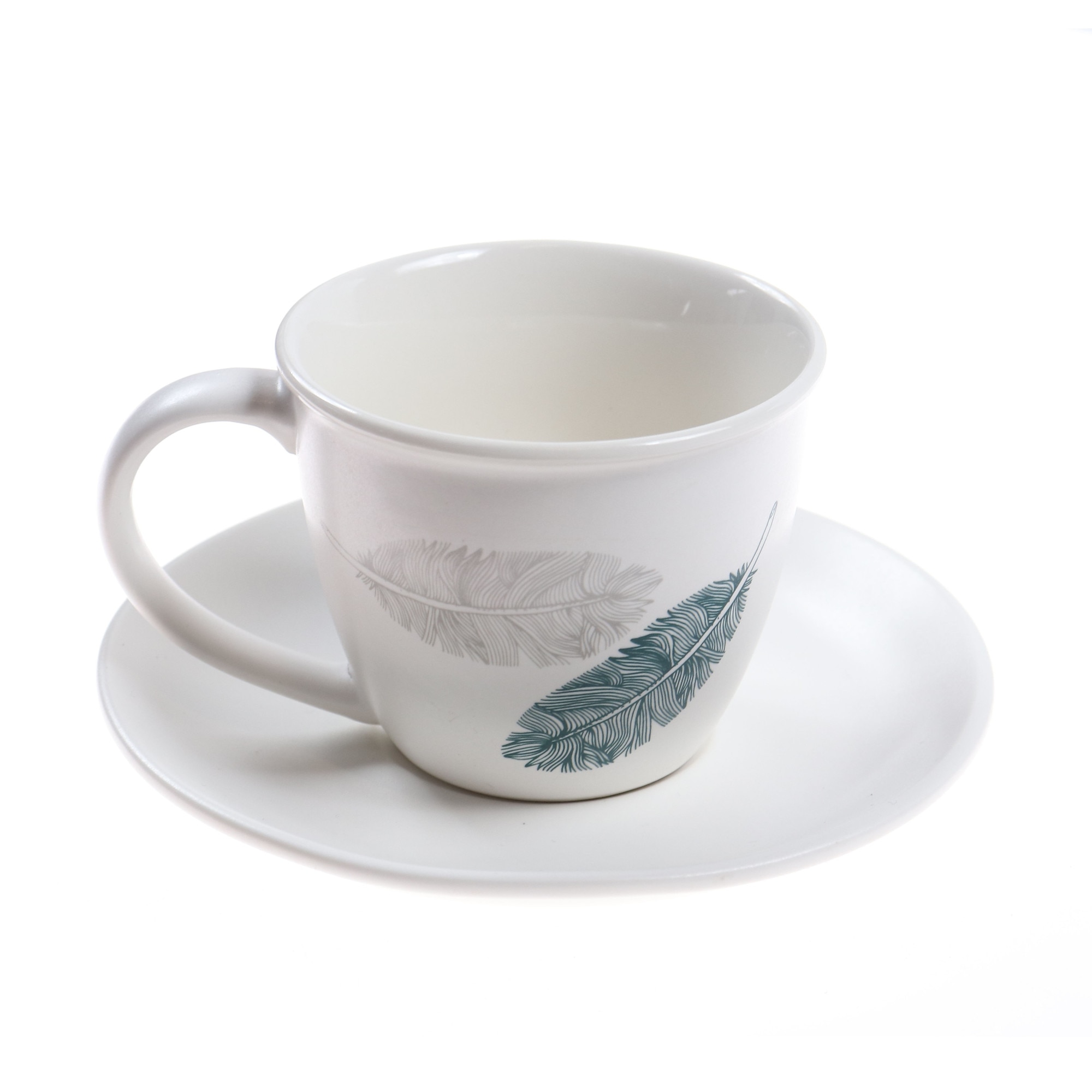 Set cani cafea, 12 piese, portelan, alb si verde, 220 ml - eMAG.ro