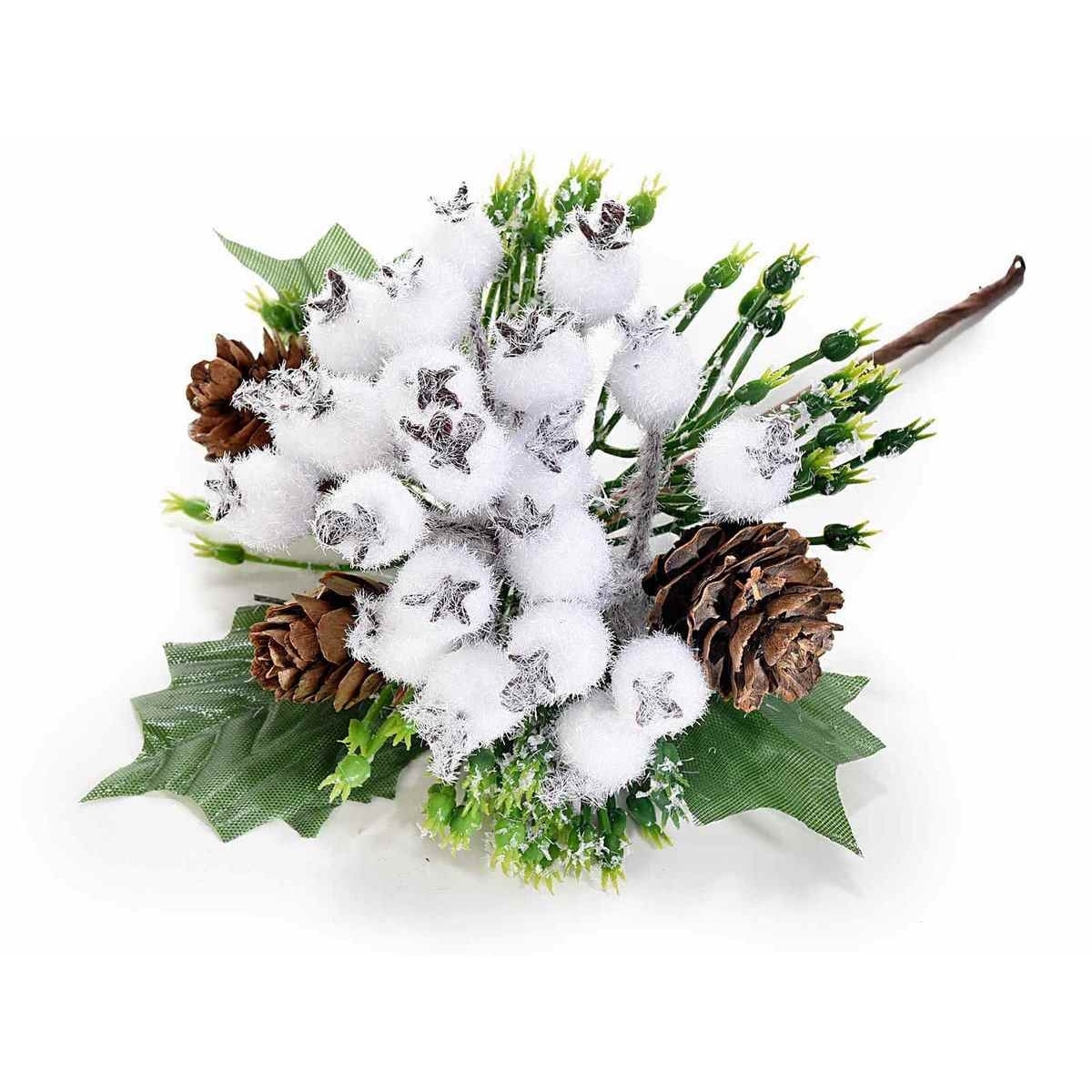 Crenguta artificiala cu fructe albe si con brad 20 cm - eMAG.ro