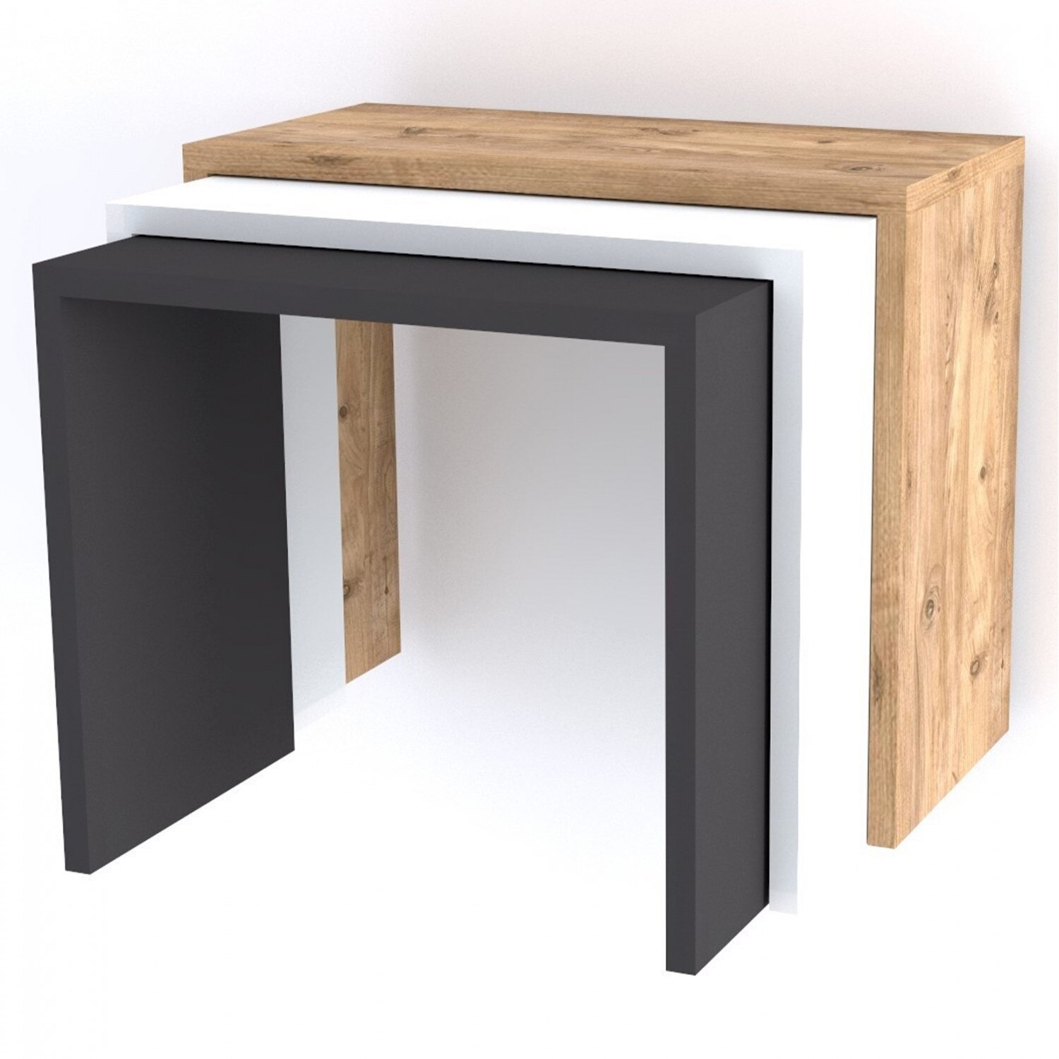 Set Masa De Cafea 3 Bucati Lemn Natural, Culoare Carbon-alb, 50x29,6x40 ...