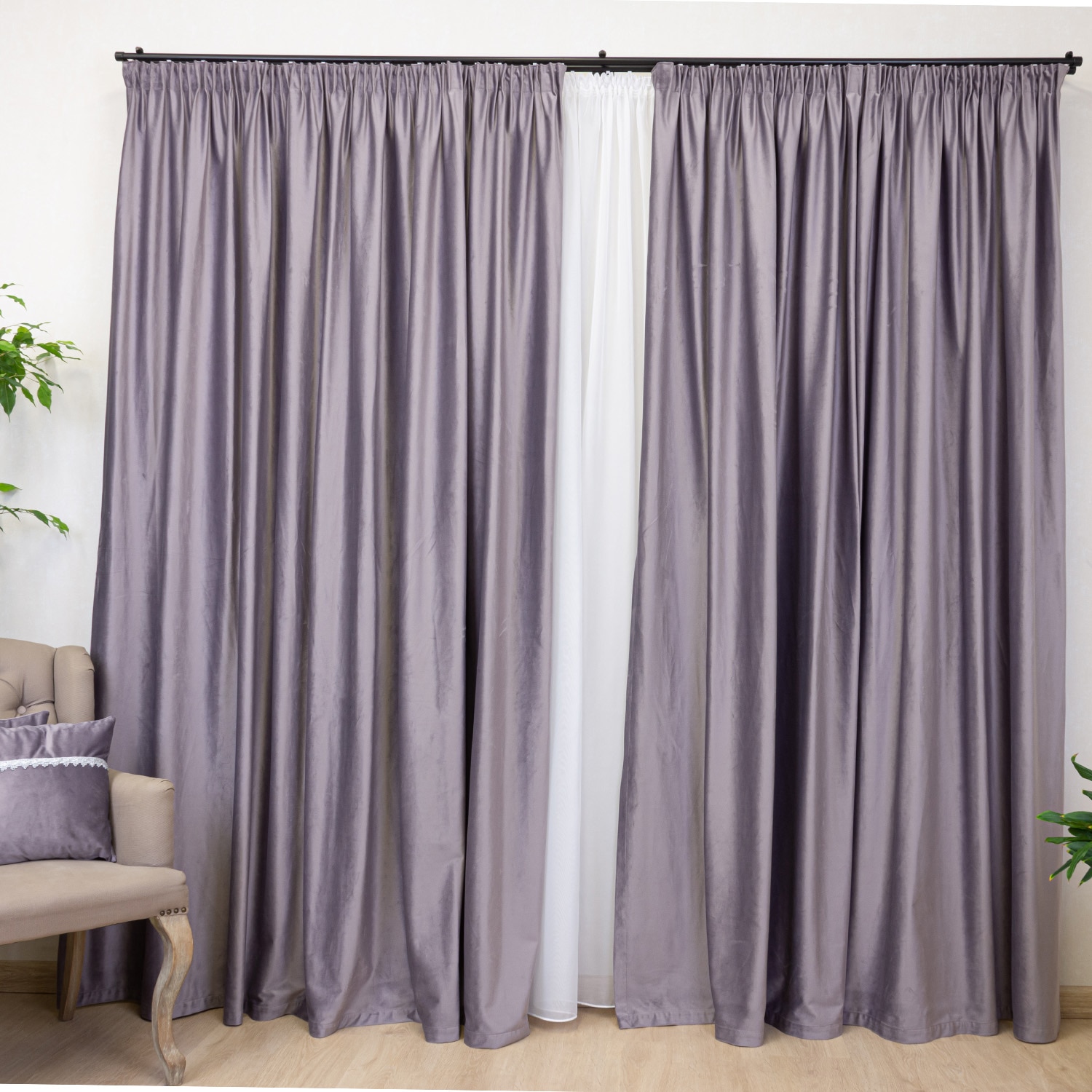 Set 2 draperii Hiko COMFY catifea gri movuliu 2x140x245cm, cu rejansa ...