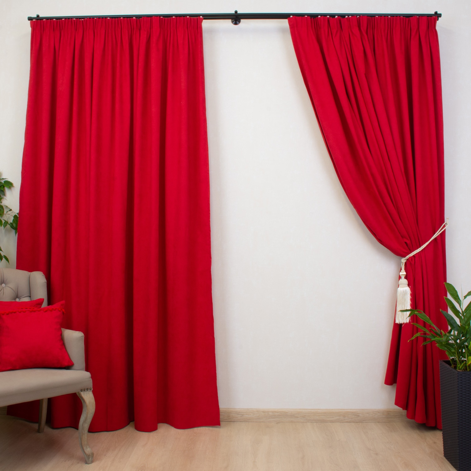 Set 2 draperii Hiko BASE rosu 2x140x245cm, cu rejansa - eMAG.ro