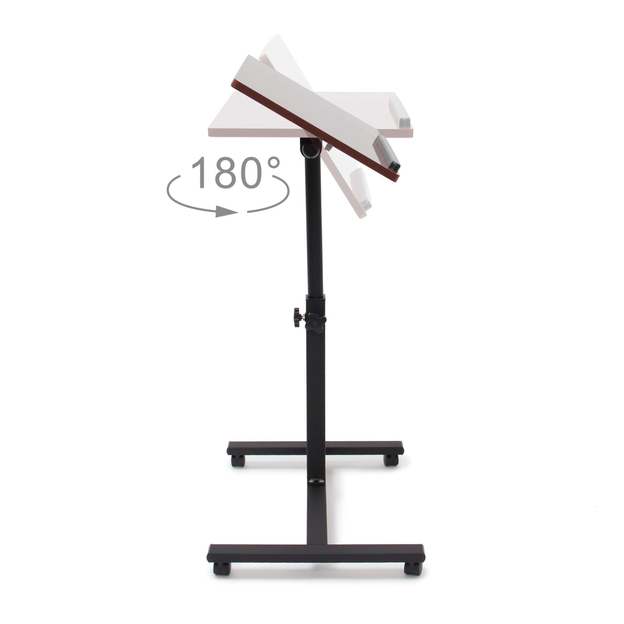 Suport pentru laptop din lemn, inaltime reglabila, cu roti, rotativ ...