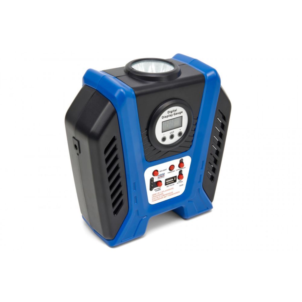 Compresor digital, HBM, portabil si reincarcabil, 12V, cu accesorii ...