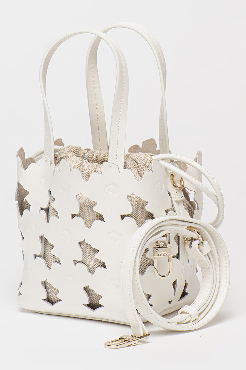 Ted Baker, Geanta de piele cu decupaje Florene, Alb, Alb fildes - eMAG.ro
