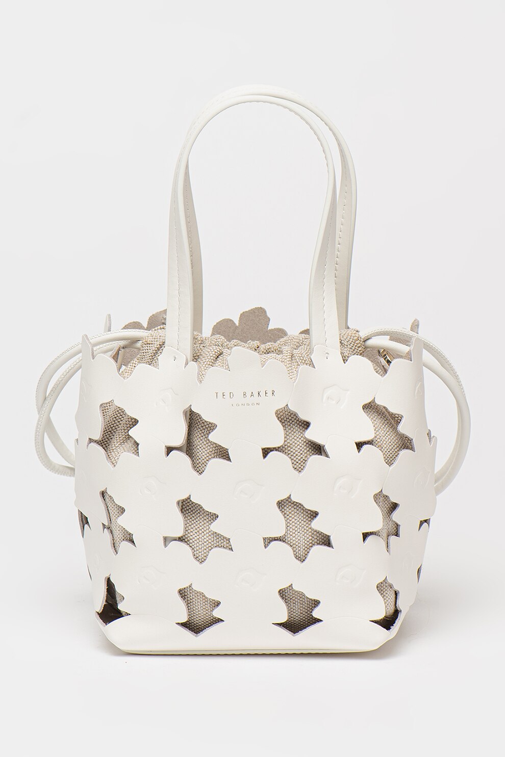 Ted Baker, Geanta de piele cu decupaje Florene, Alb, Alb fildes - eMAG.ro