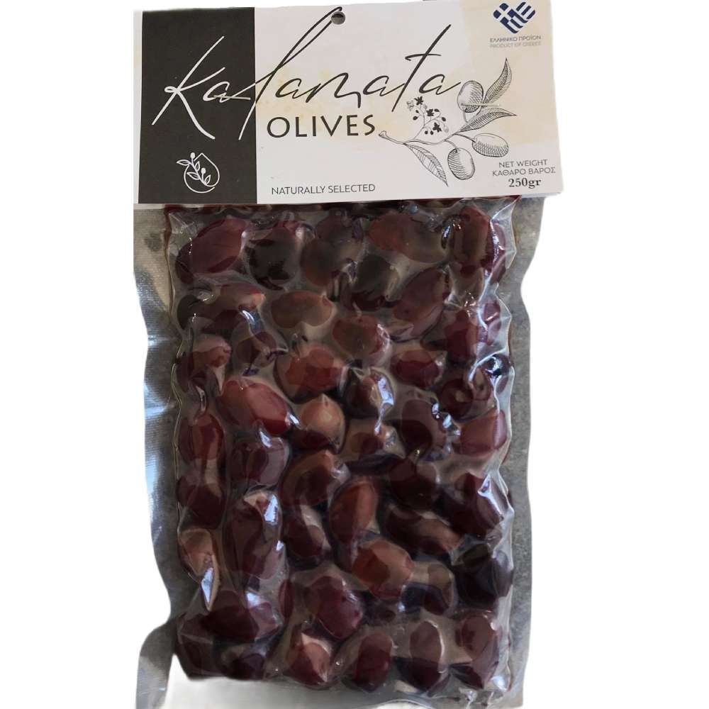 Masline negre Kalamata, Lacon, cu samburi, naturale, punga, 250 g - eMAG.ro