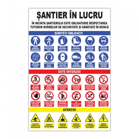 Panou avertizare, Stickermania, Santier in lucru, placa PVC 2mm, 40x60 ...