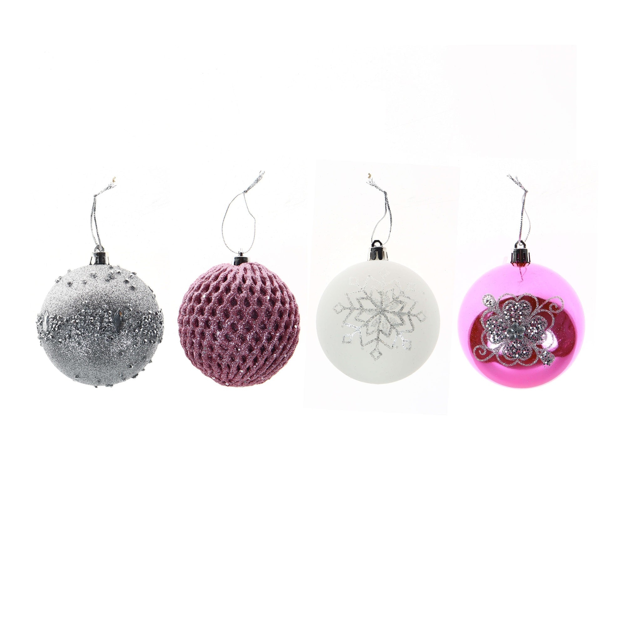 Set 12 bucati de globuri Craciun, culoare albe, diametru 8 cm, diverse ...