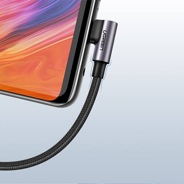 Ugreen кабел за данни и зареждане 90° Usb Type C 3a Fast Charge черен