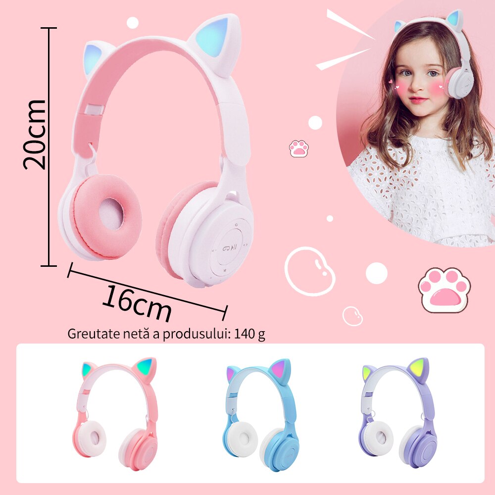 Bluetooth telefon fejhallgató, Cica modell, Összecsukható, M6, HiFi ...