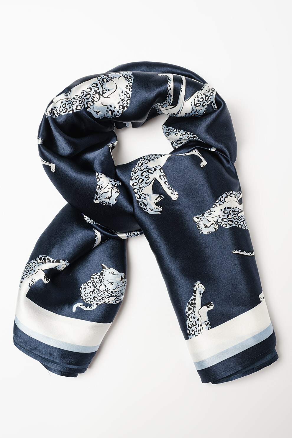Karl Lagerfeld, Esarfa din matase Signature, Alb, Bleumarin inchis ...