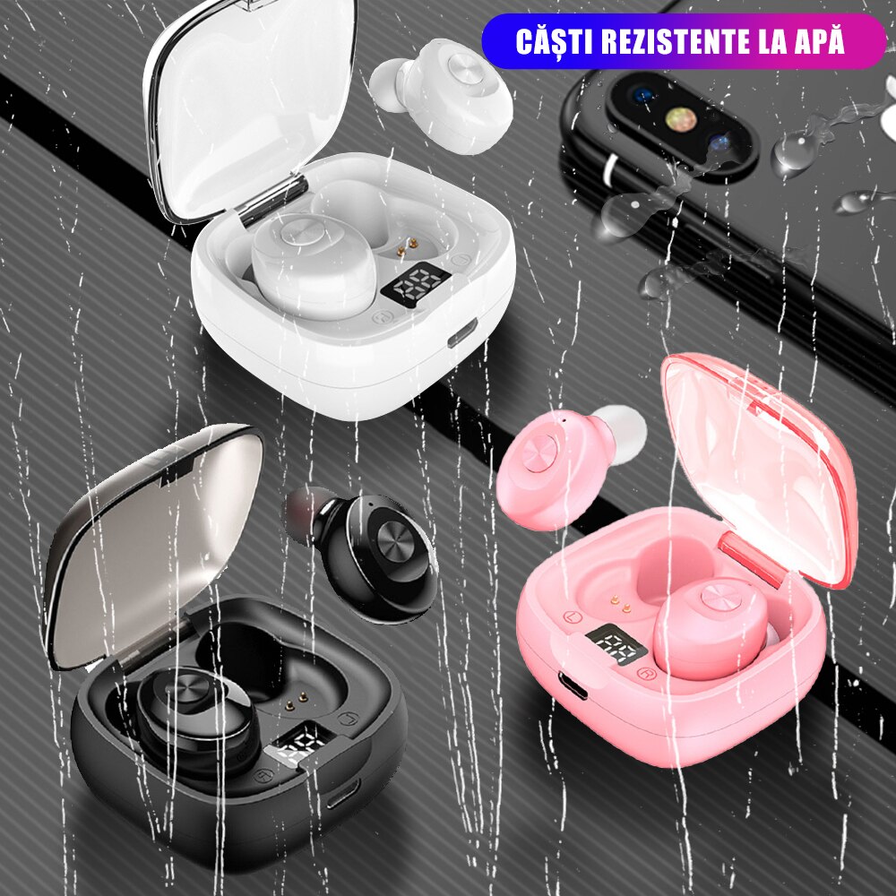 Casti bluetooth telefon Euotboup, Control tactil, LED, Alb - eMAG.ro