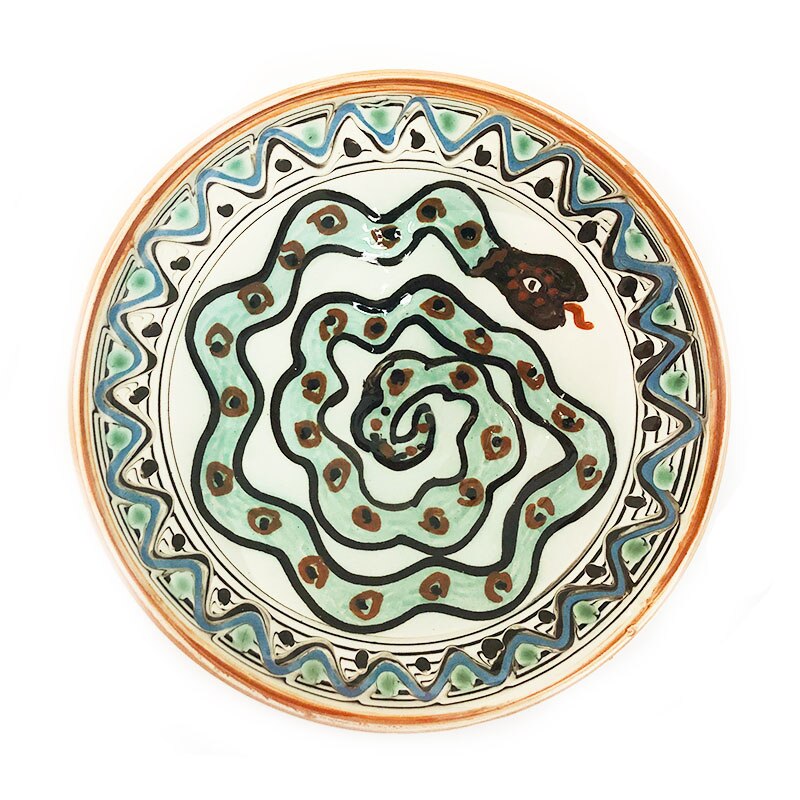 Farfurie din ceramica de Horezu, Sarpele casei, model 7950, Ø 180 mm ...