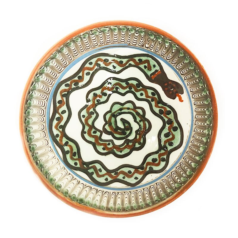 Farfurie din ceramica de Horezu, Sarpele casei, model 7952, Ø 180 mm ...