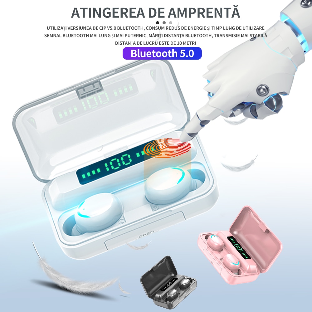 Casti bluetooth telefon Euotboup, Stereo, Control tactil, Alb - eMAG.ro