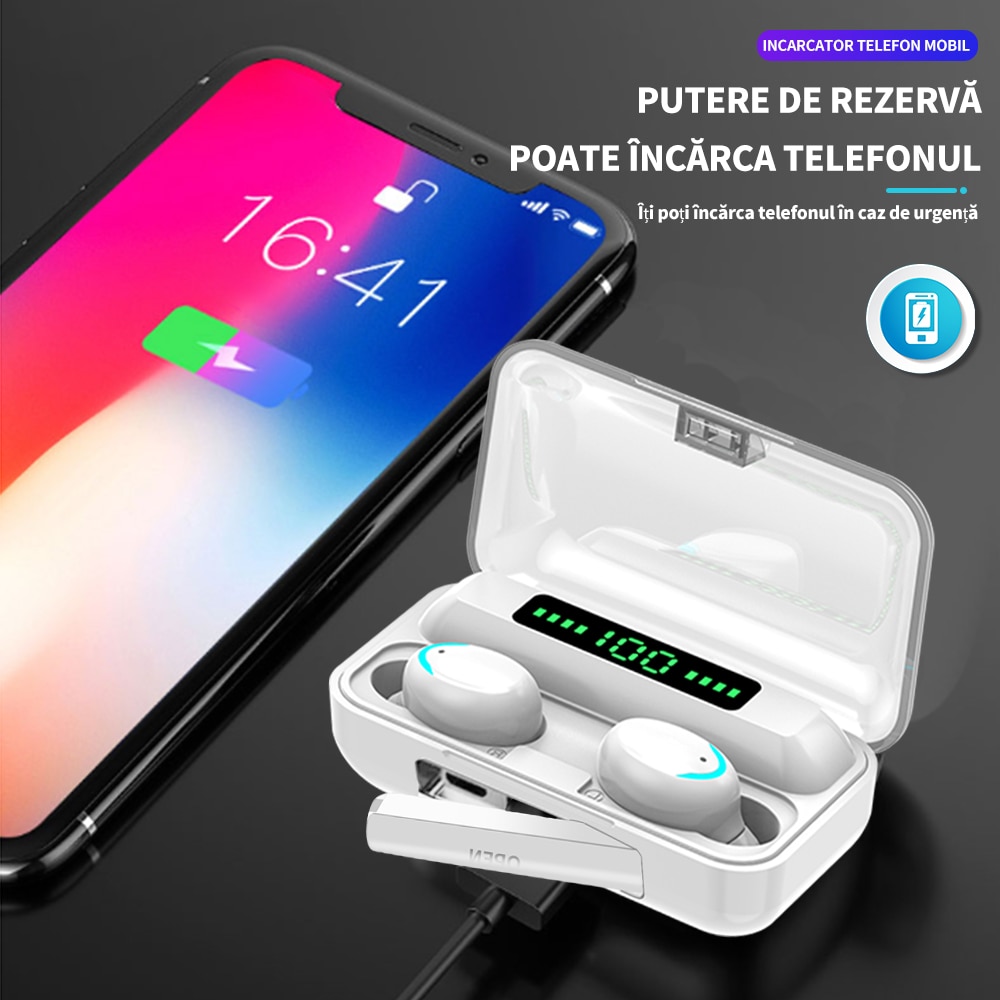 Casti bluetooth telefon Euotboup, Stereo, Control tactil, Alb - eMAG.ro