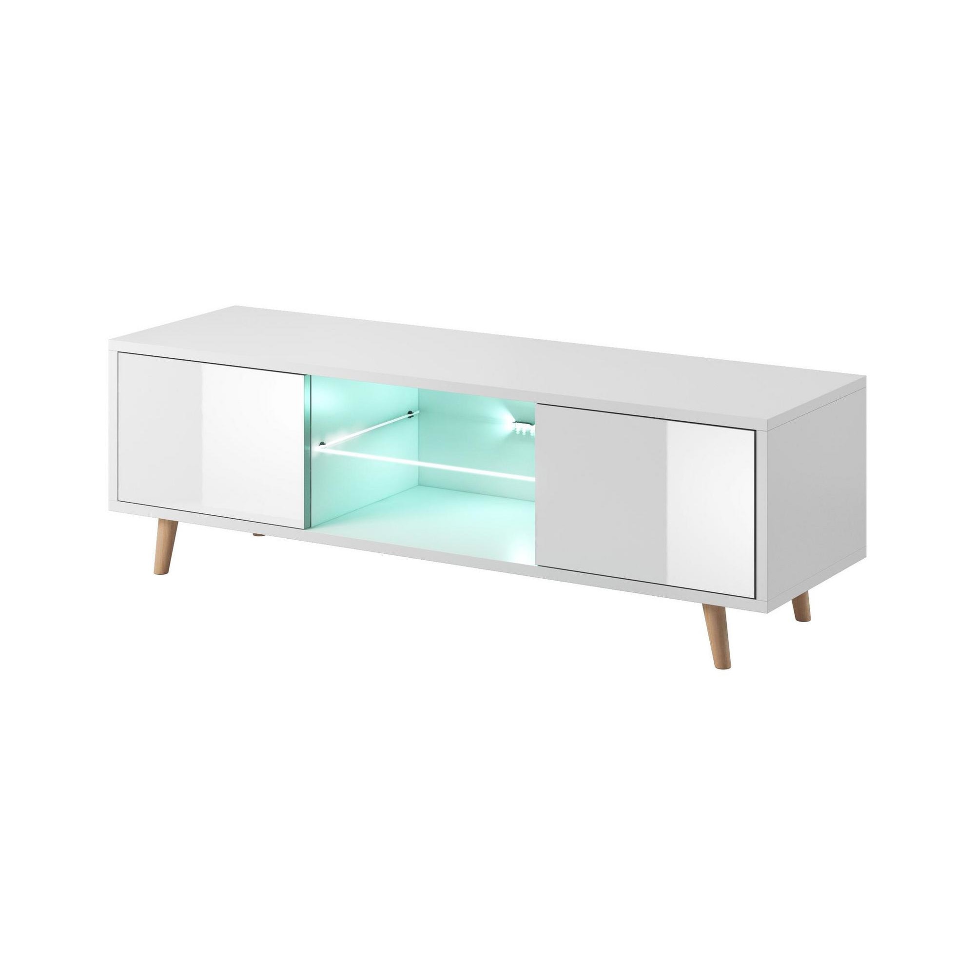 Comoda TV Coleus led, 140cm, alb/ alb lucios - eMAG.ro