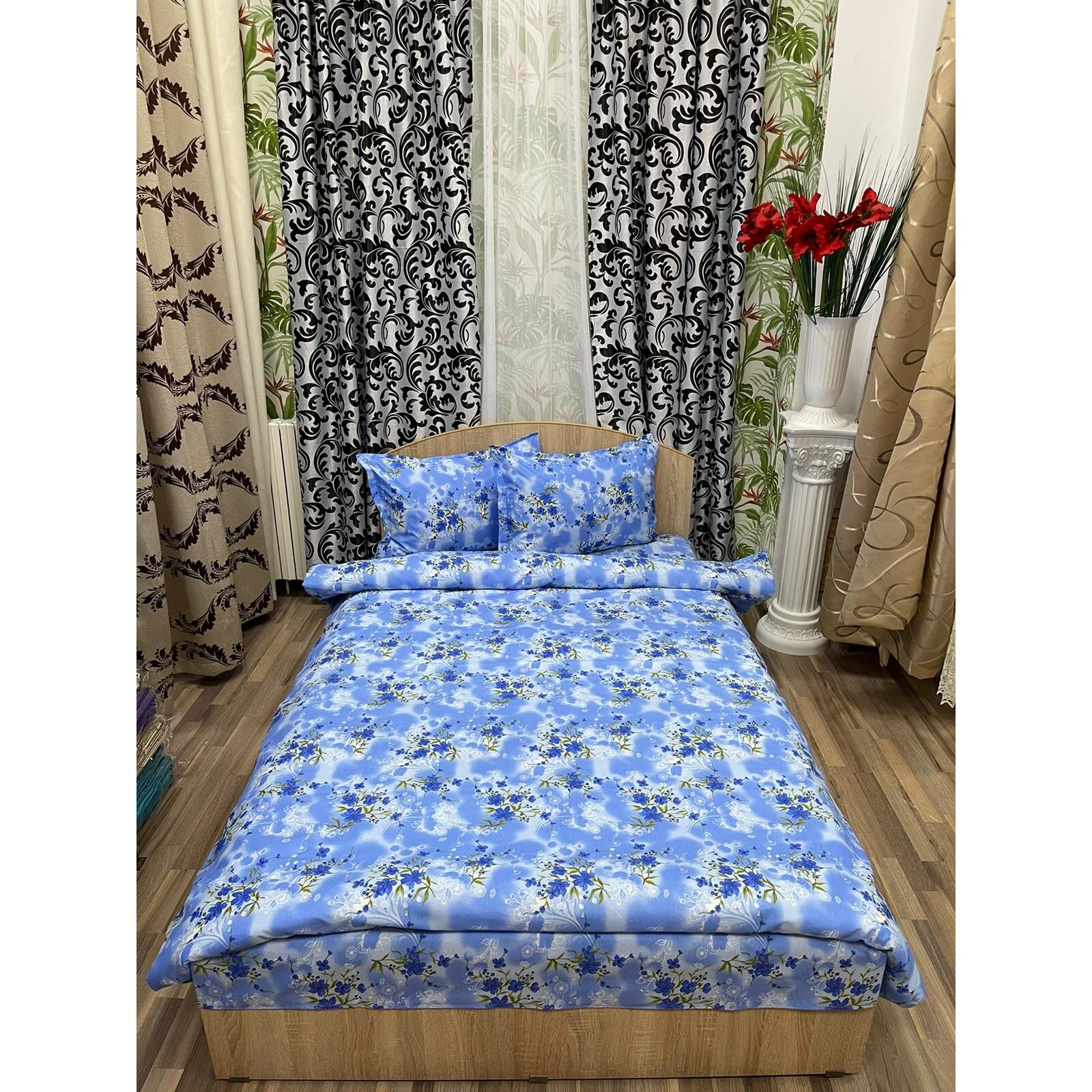 Set lenjerie pat mediu, albastra, pentru saltea intre 140-160cm ...