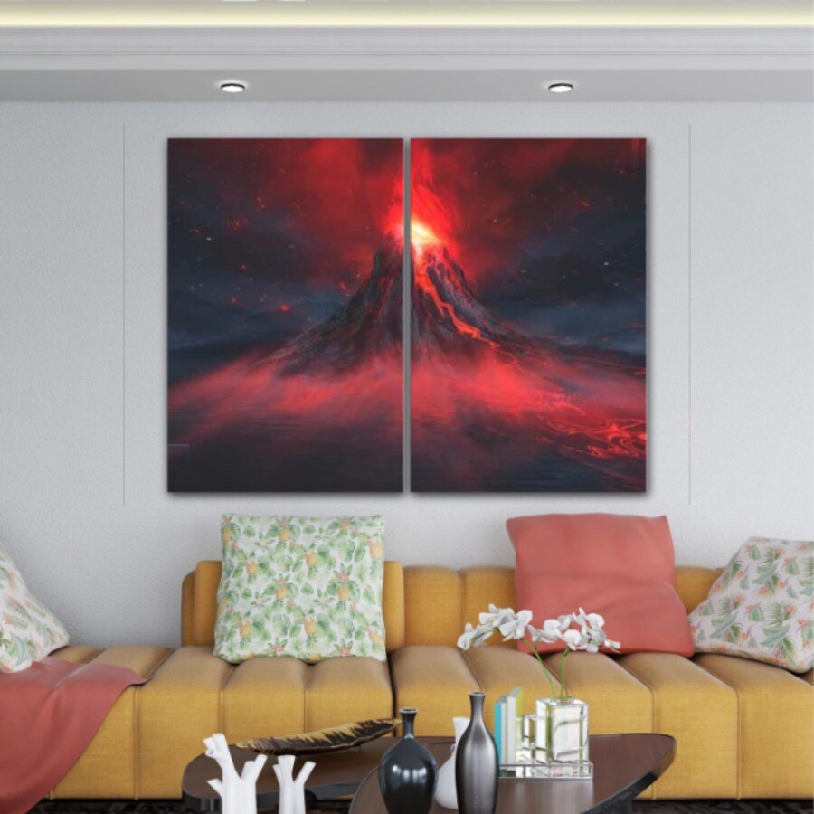 Set 2 Tablouri Multicanvas, Vulcan exploziv cu lava 599, Tipar UV ...