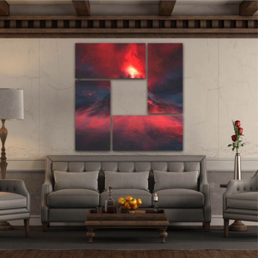 Set 4 Tablouri Multicanvas, Vulcan exploziv cu lava 599, Tipar UV ...