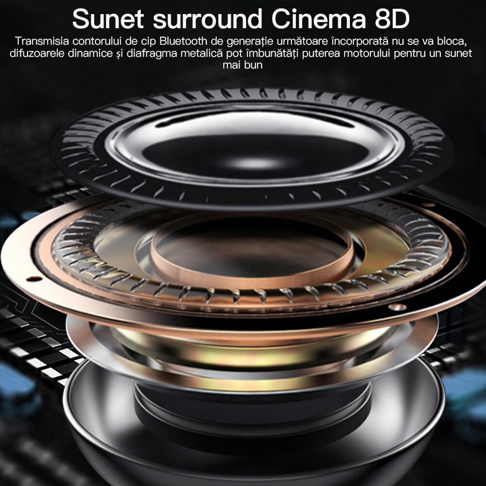 Casti bluetooth telefon Euotboup, LED, Android/ iOS/ Windows, Negru ...