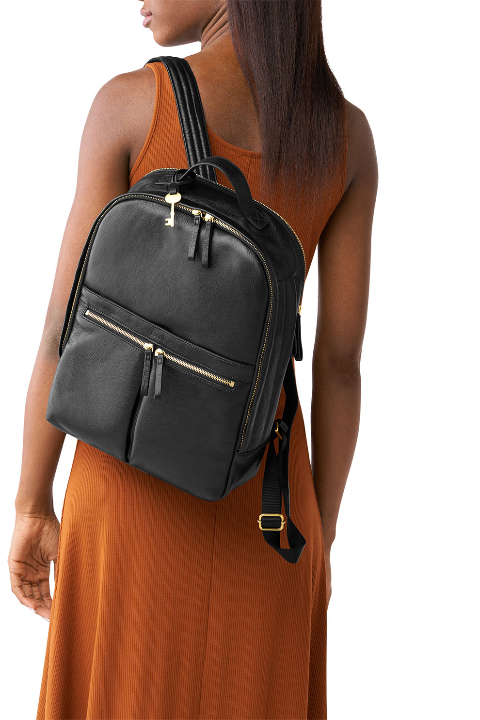 Fossil, Раница Tess от еко кожа с джоб за лаптоп, Черен - eMAG.bg