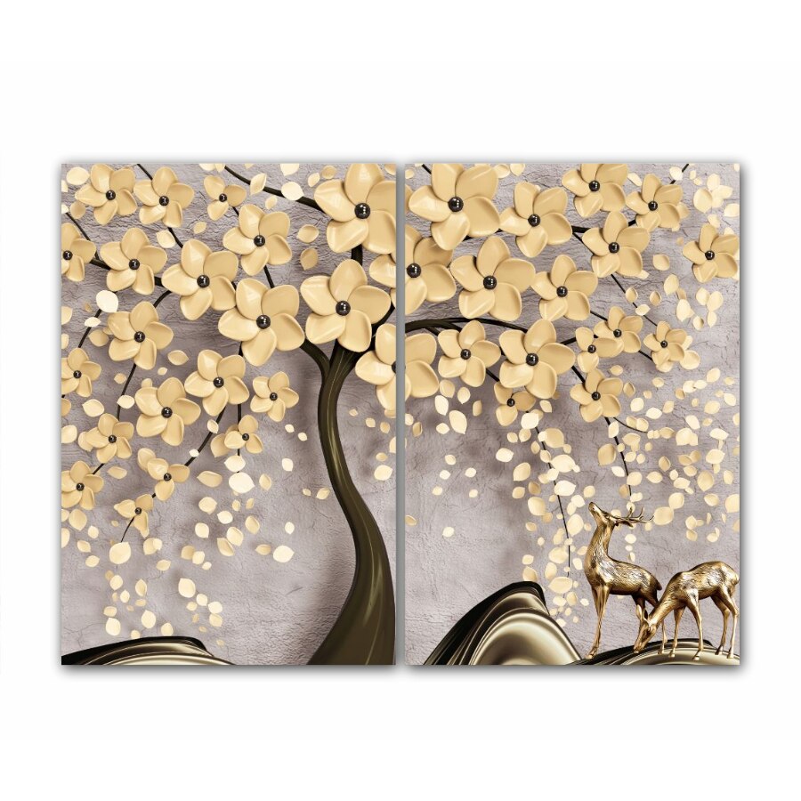 Set 2 Tablouri Multicanvas, Copac cu flori maro 660, Tipar UV direct pe ...