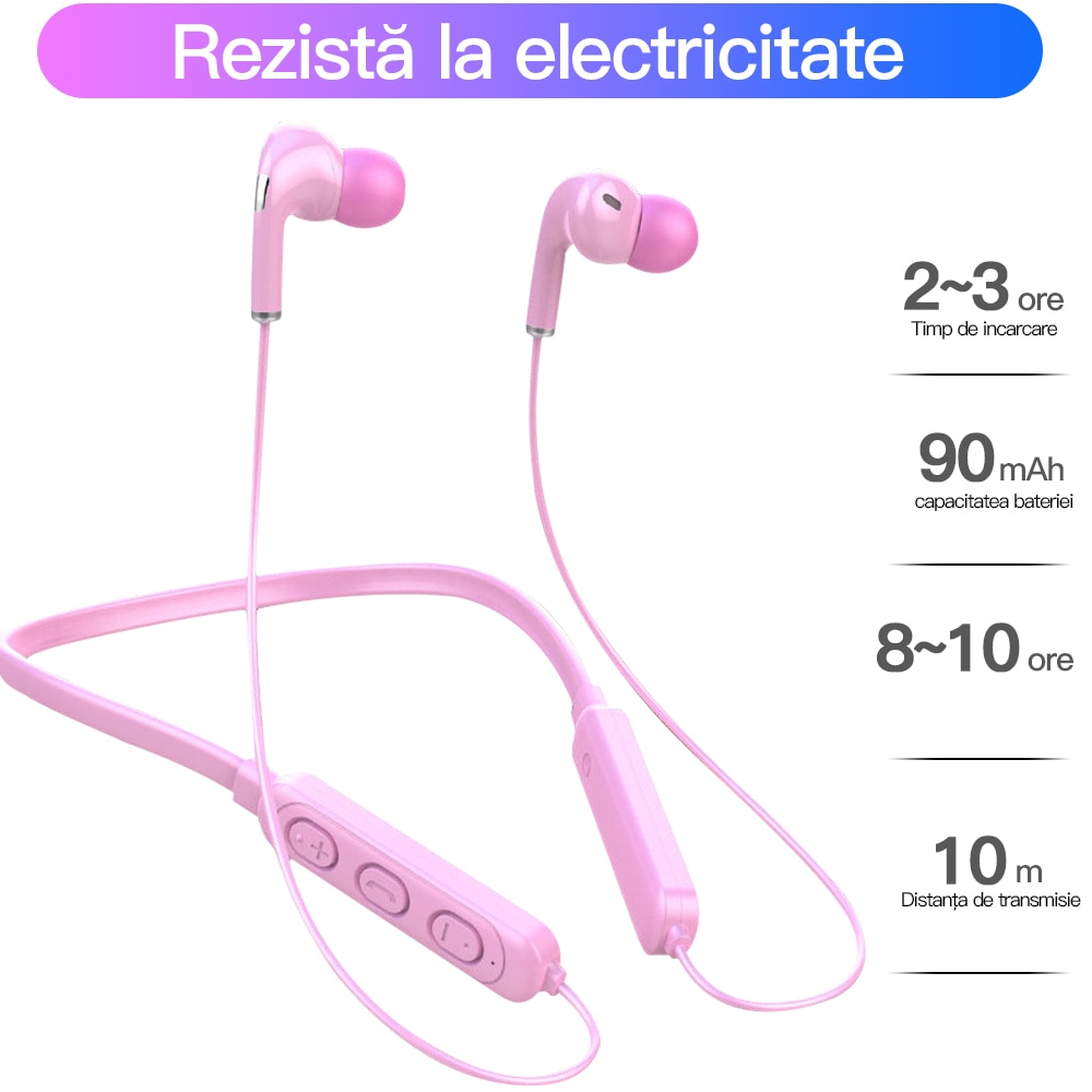 Casti bluetooth telefon Euotboup, Magnetic, Impermeabil, Roz - eMAG.ro