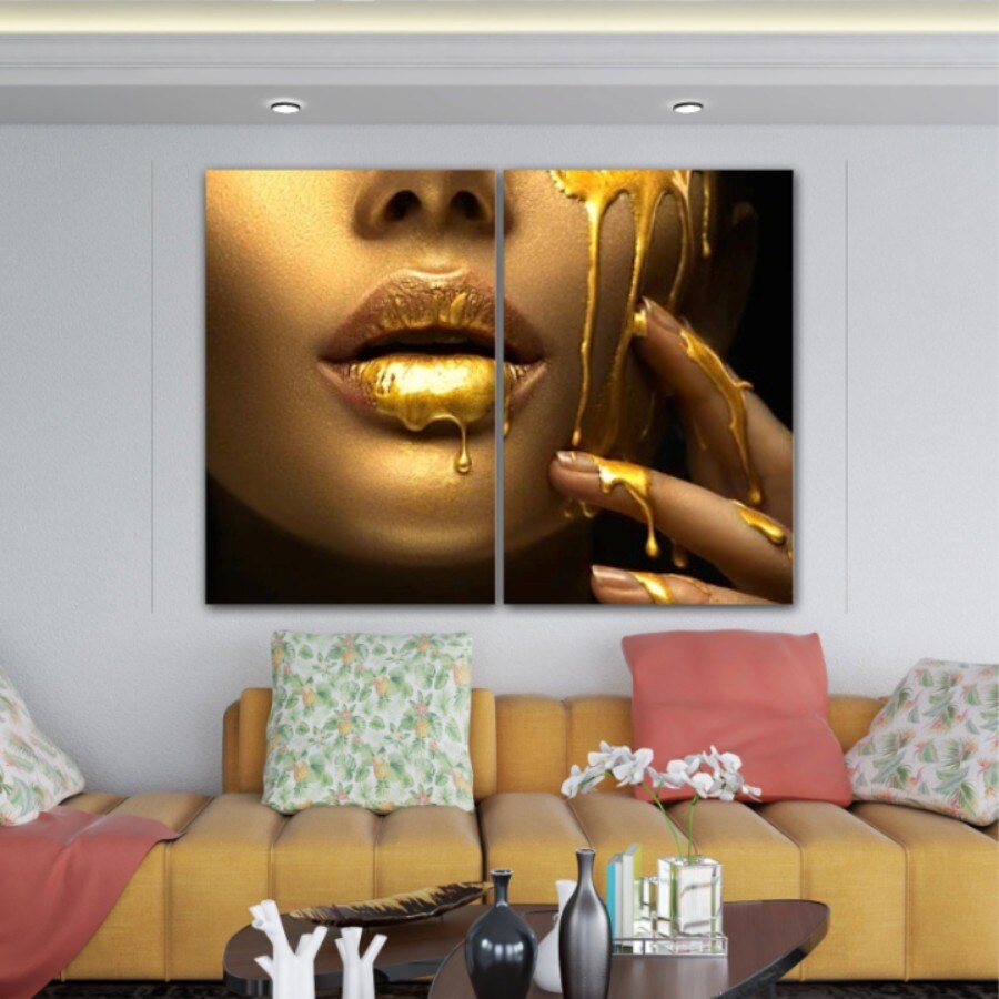 Set 2 Tablouri Multicanvas, GOLD FASHION 570, Tipar UV direct pe placa ...