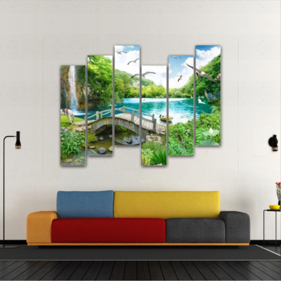 Set 6 Tablouri Multicanvas, Podul de lemn in padure 676, Tipar UV pe ...