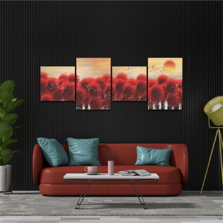 Set 4 Tablouri Multicanvas, Padure de copaci rosii si a stolului de ...