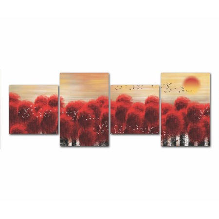 Set 4 Tablouri Multicanvas, Padure de copaci rosii si a stolului de ...