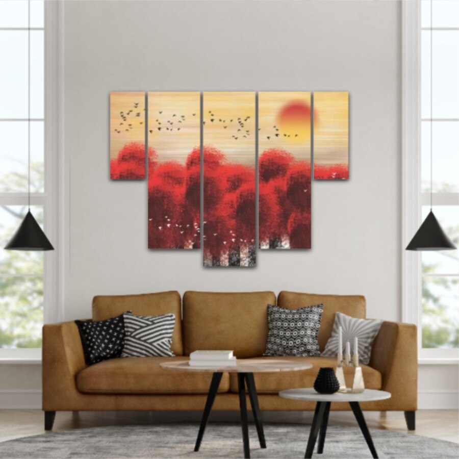 Set 5 Tablouri Multicanvas, Padure de copaci rosii si a stolului de ...