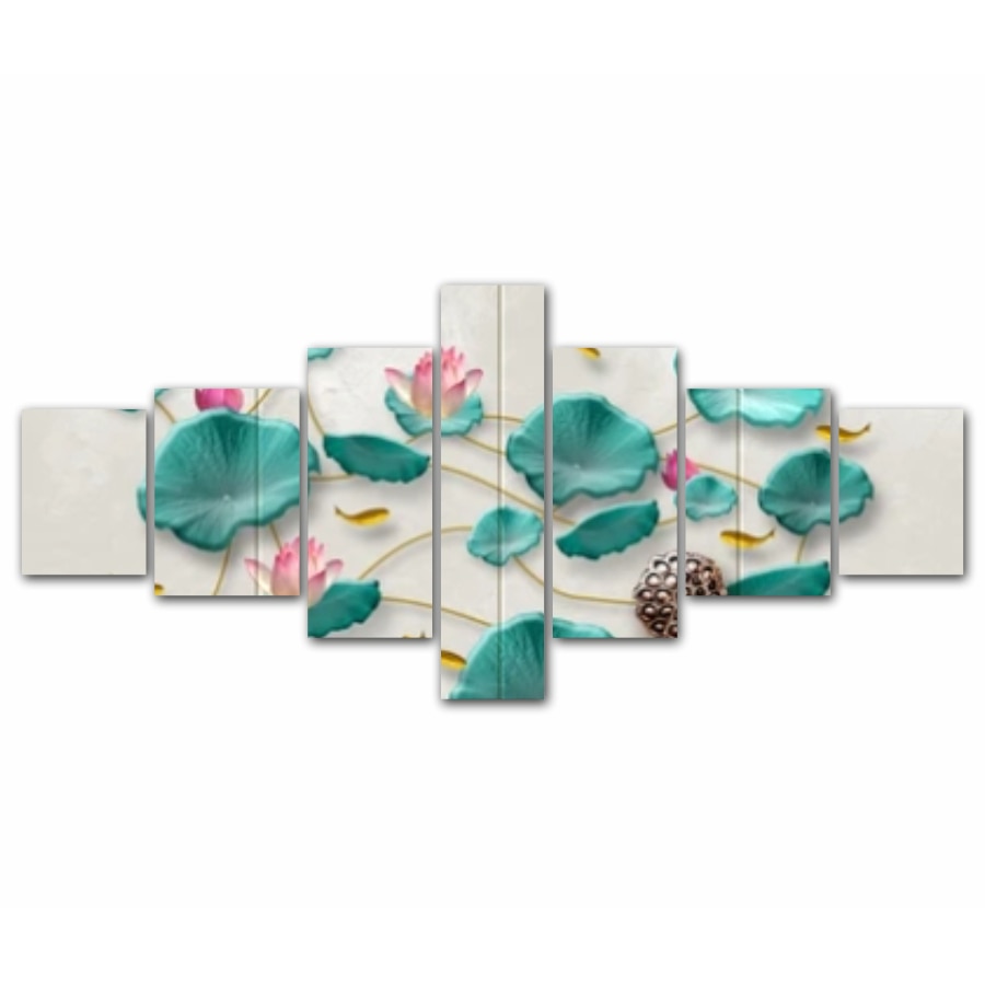 Set 7 Tablouri Multicanvas, Pestele de aur intre lotus 688, Tipar UV ...