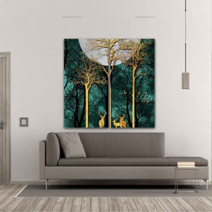 Set 2 Tablouri Multicanvas, Padurede aur in noapte 706, Tipar UV direct ...