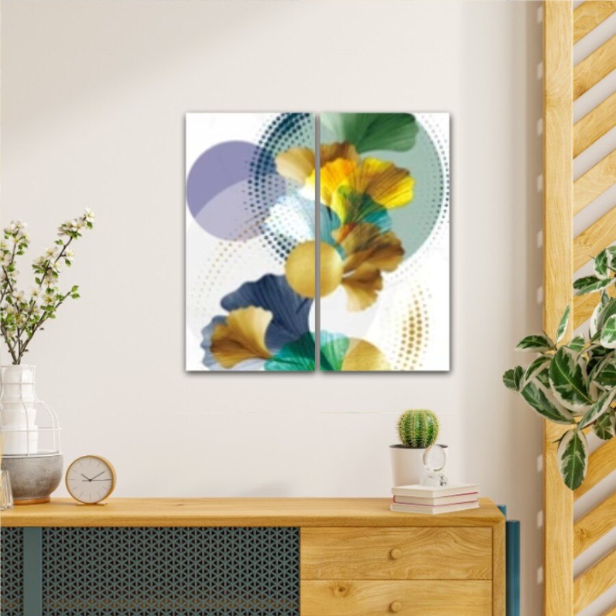 Set 2 Tablouri Multicanvas, Frunzele in geometrie 712, Tipar UV direct ...