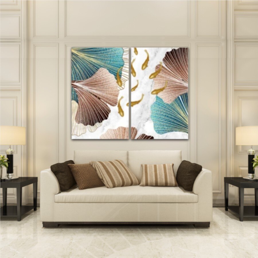 Set 2 Tablouri Multicanvas, Pesti de aur in rau 721, Tipar UV direct pe ...