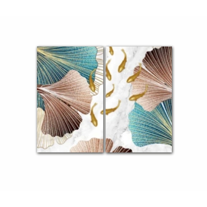 Set 2 Tablouri Multicanvas, Pesti de aur in rau 721, Tipar UV direct pe ...