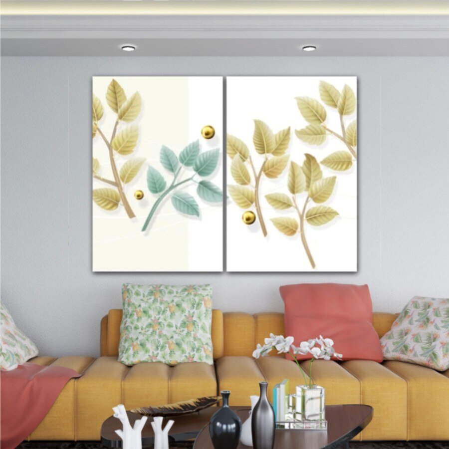 Set 2 Tablouri Multicanvas, Frunze si perline 763, Tipar UV pe panza ...