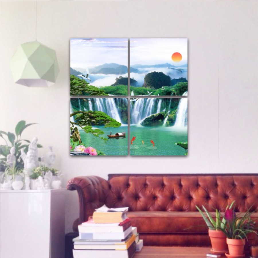 Set 4 Tablouri Multicanvas, Cascada in savana 766, Tipar UV direct pe ...