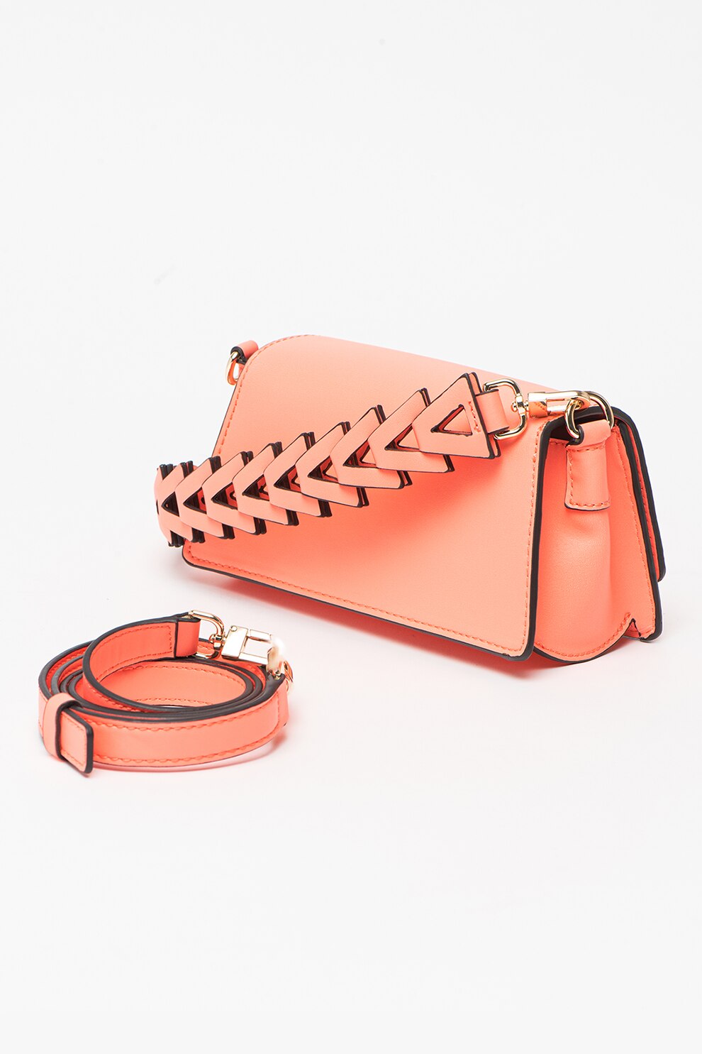 Guess, Geanta mini de piele ecologica cu bareta de umar Tiera, Roz neon ...