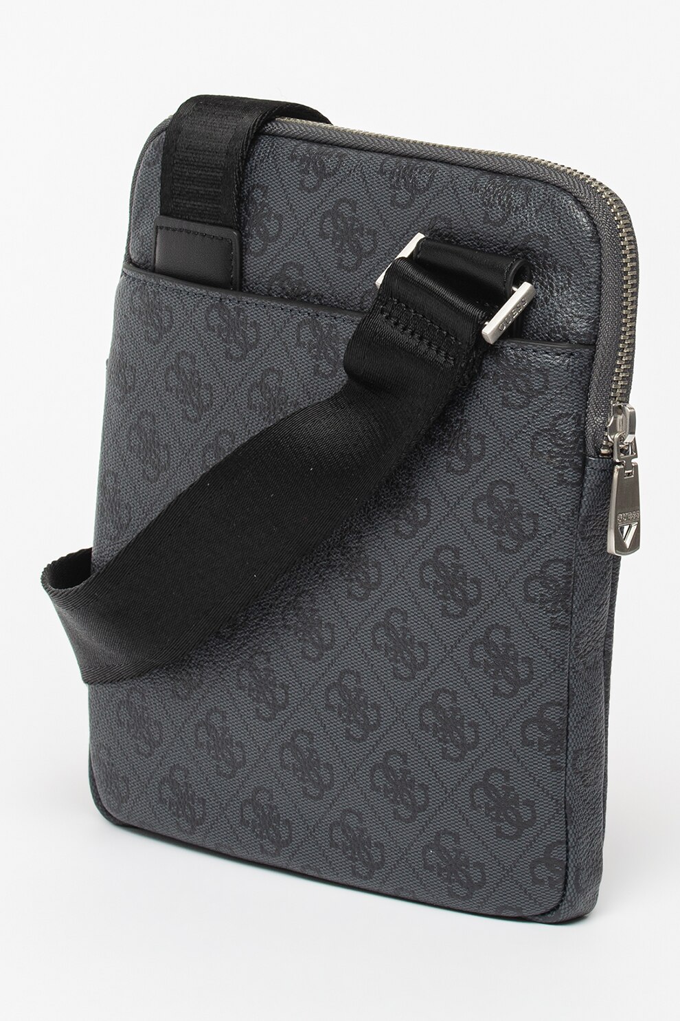 Guess, Geanta crossbody cu monograma Vezzola, Gri cenusa, Gri inchis ...