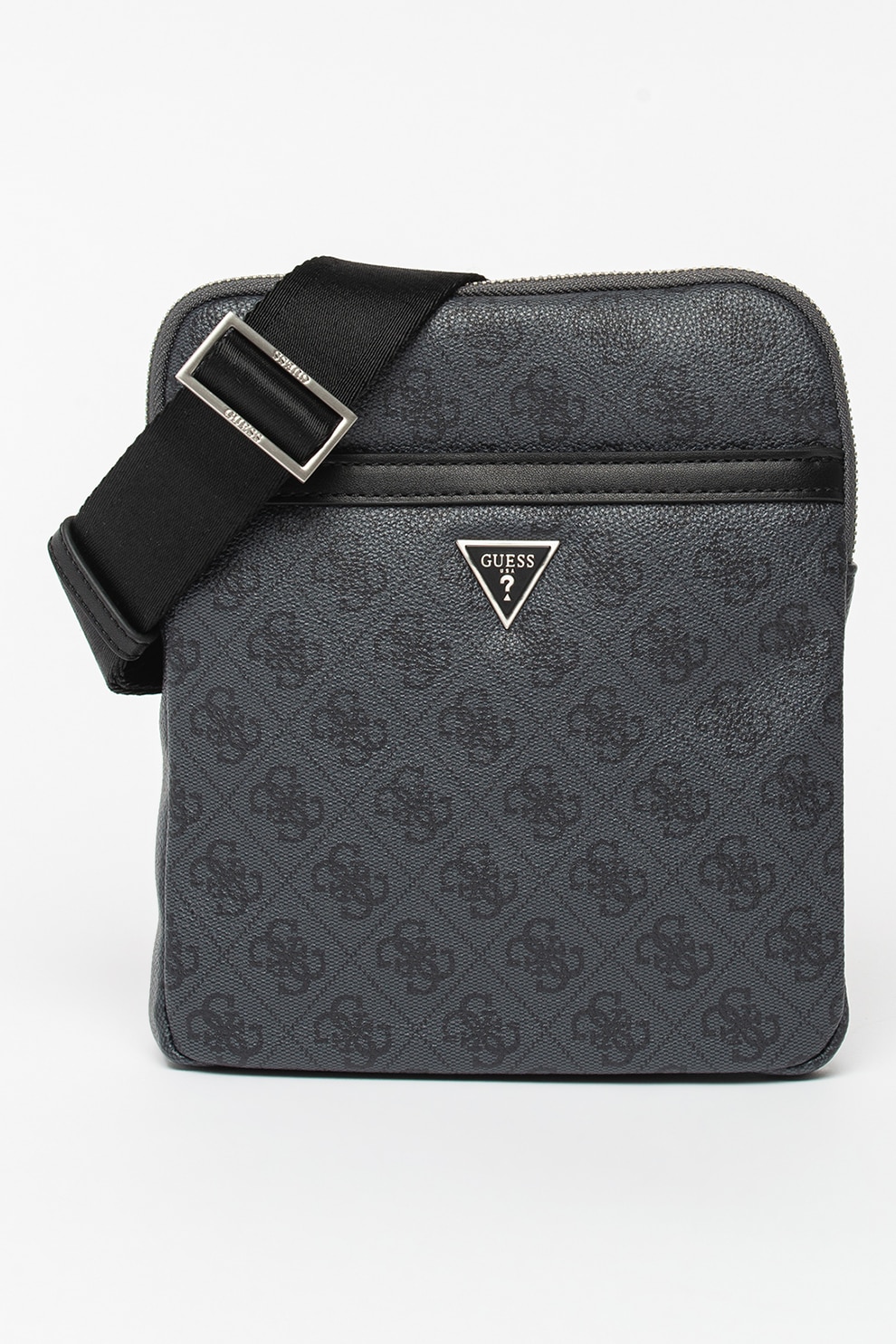 Guess, Geanta crossbody cu monograma Vezzola, Gri cenusa, Gri inchis ...