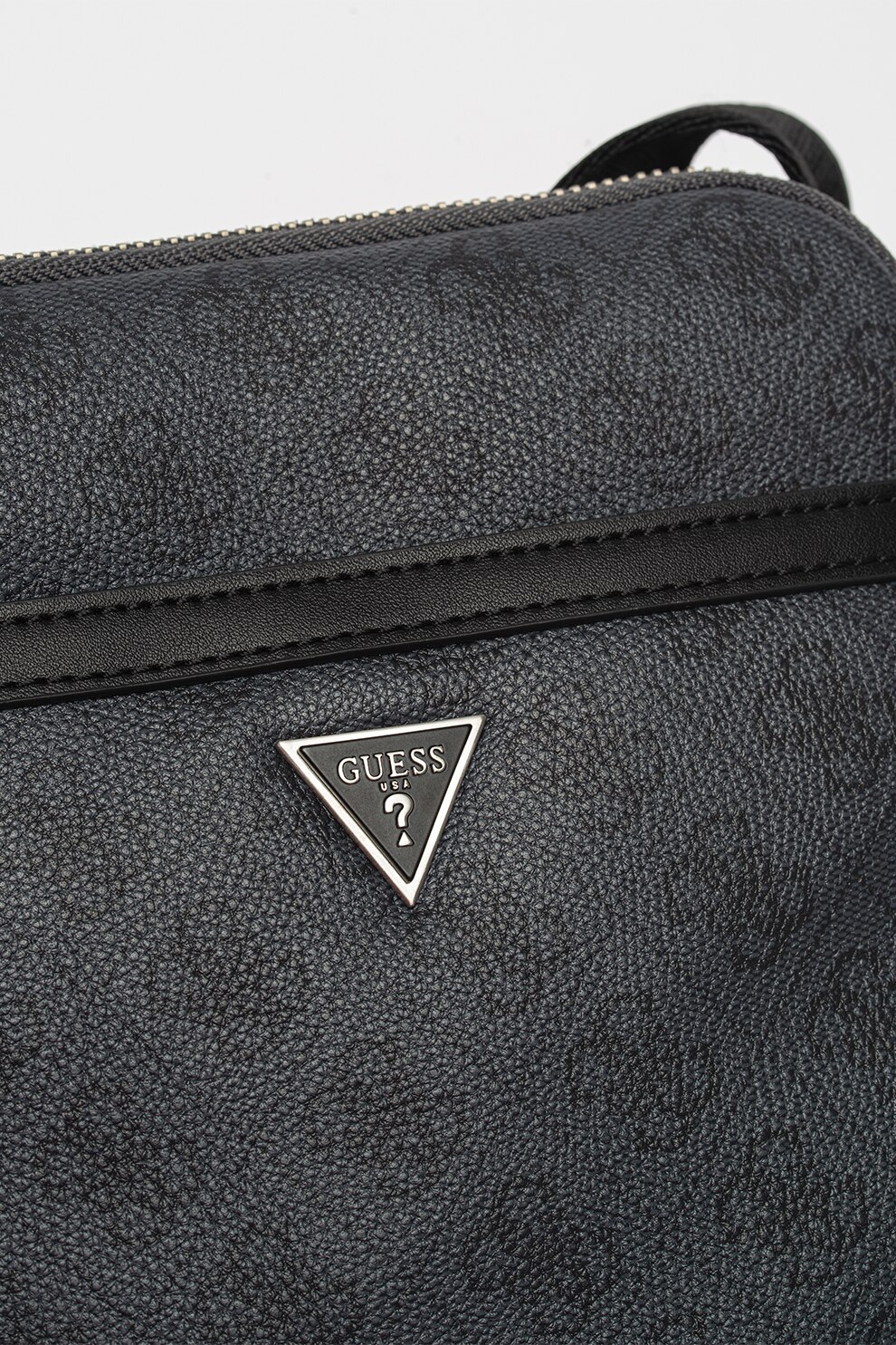 Guess, Geanta crossbody cu monograma Vezzola, Gri cenusa, Gri inchis ...