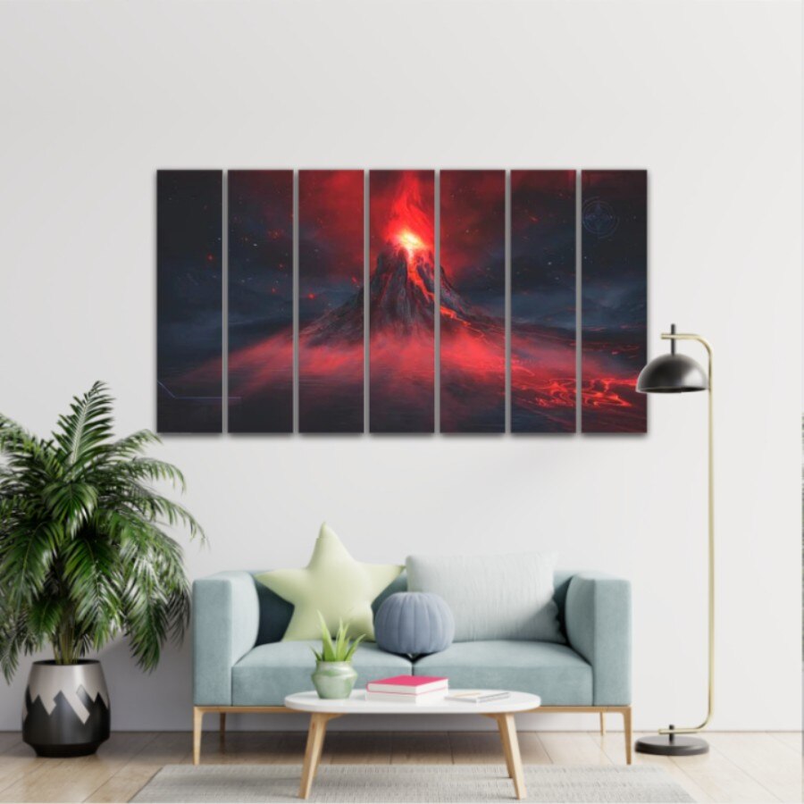 Set 7 Tablouri Multicanvas, Vulcan exploziv cu lava 599, Tipar UV pe ...